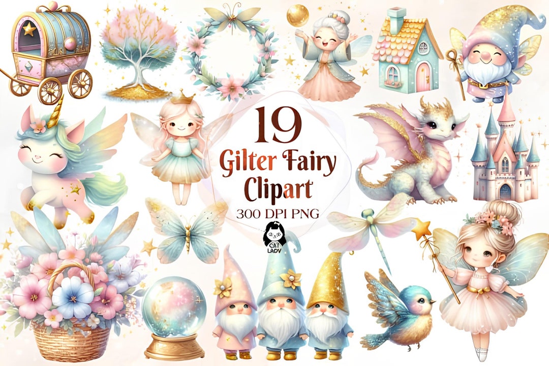 Glitter Cute Fairy Clipart Bundle, Fantasy Clipart Bundle, 19 High ...