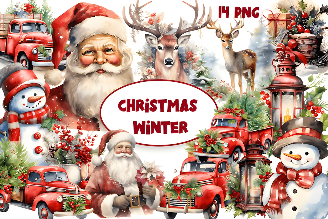 Christmas Winter Clipart | Painted Watercolor Christmas Clipart ...