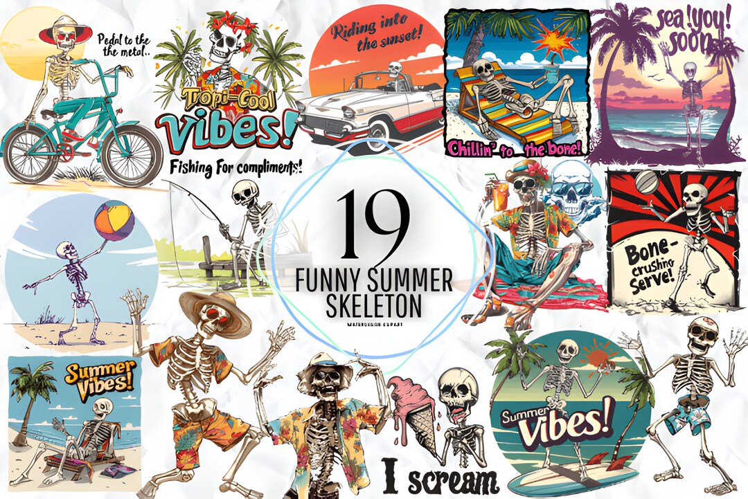 Funny Summer Skeleton Sarcastic Png 3D Summer Skeleton Png Bundle Beach ...