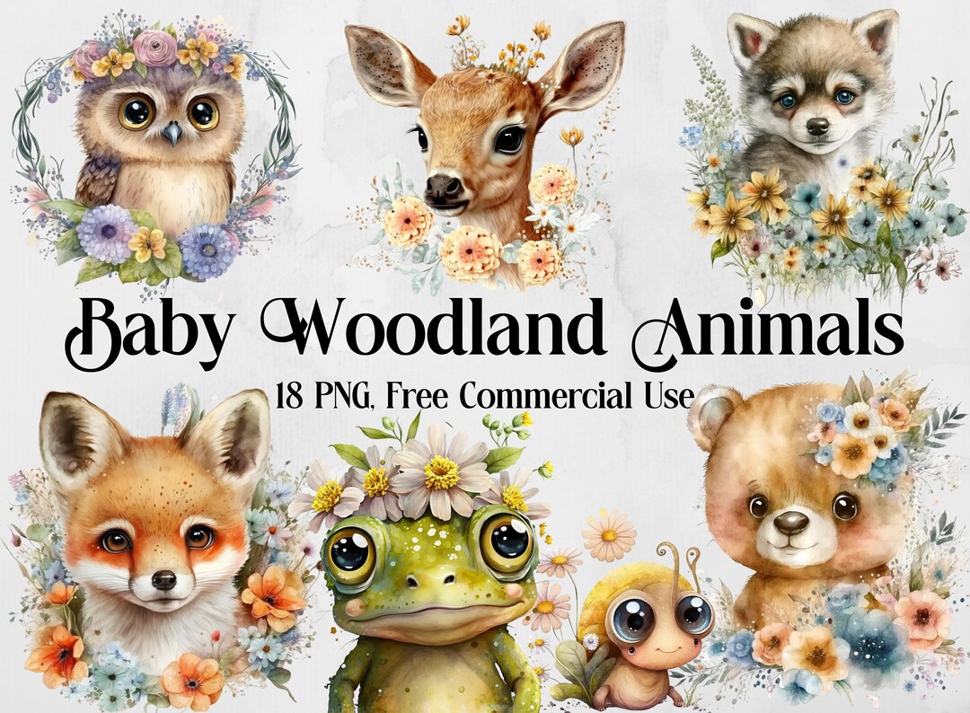 Watercolour Baby Woodland Animals Clipart - Forest Animals PNG Digital ...