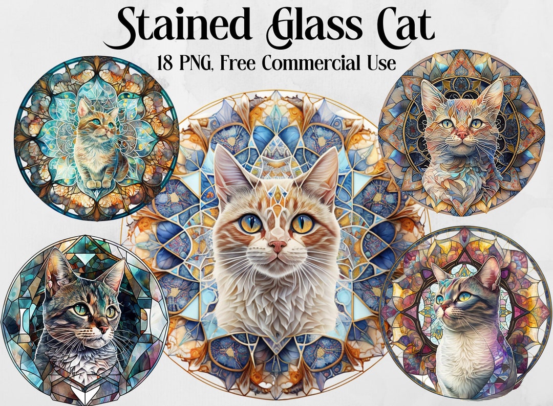 Stained Glass Cats PNG Clipart Cats Watercolor Stained Glass Cat ...