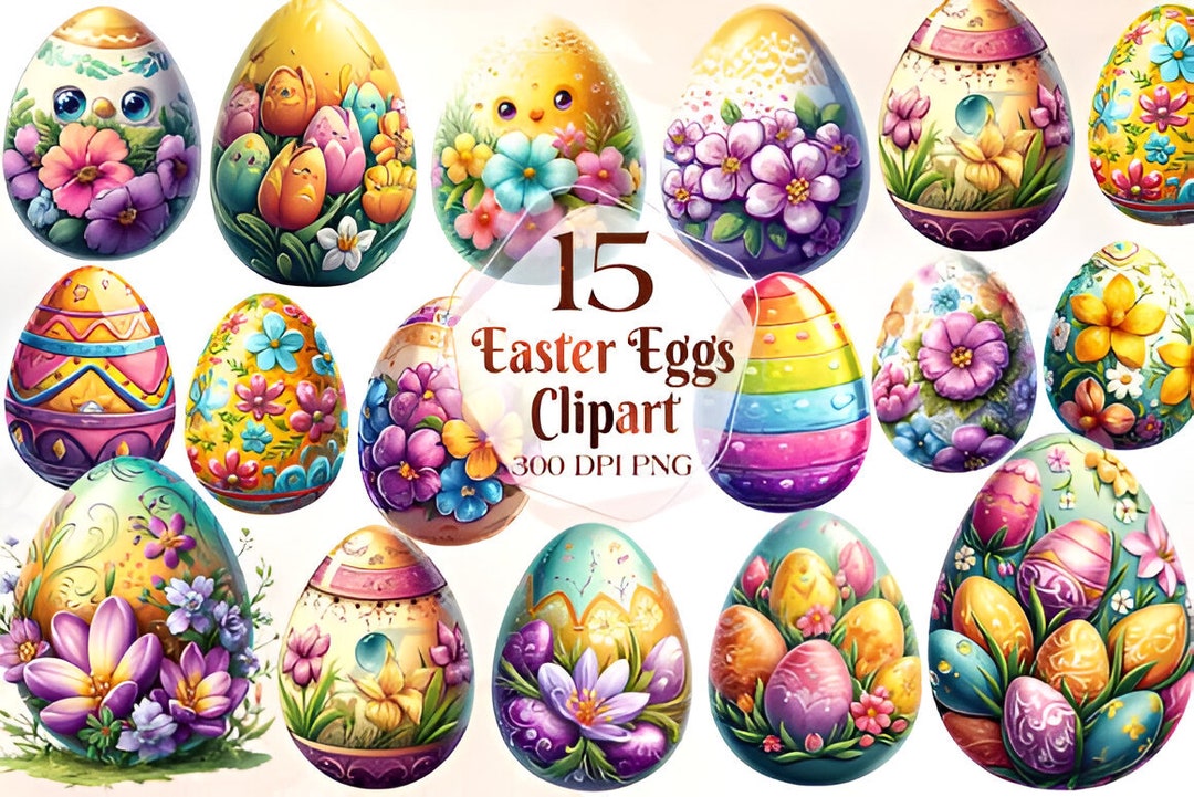 Watercolour Cute Easter Eggs Clipart - Spring Bow PNG Digital Image ...