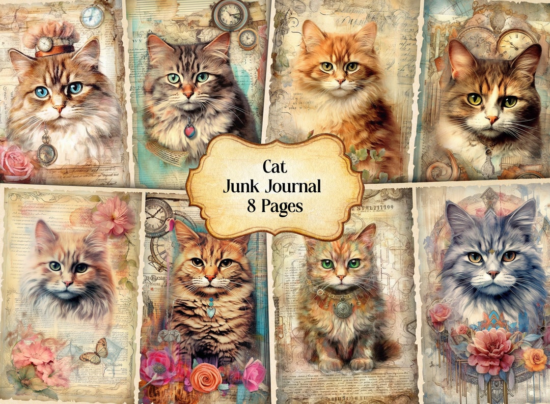Watercolor Cat Junk Journal Printable Page, Cat Junk Journal Kit,junk ...