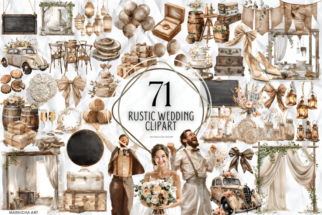 Watercolor Rustic Wedding Clipart. Country Wedding Theme Clip Art ...