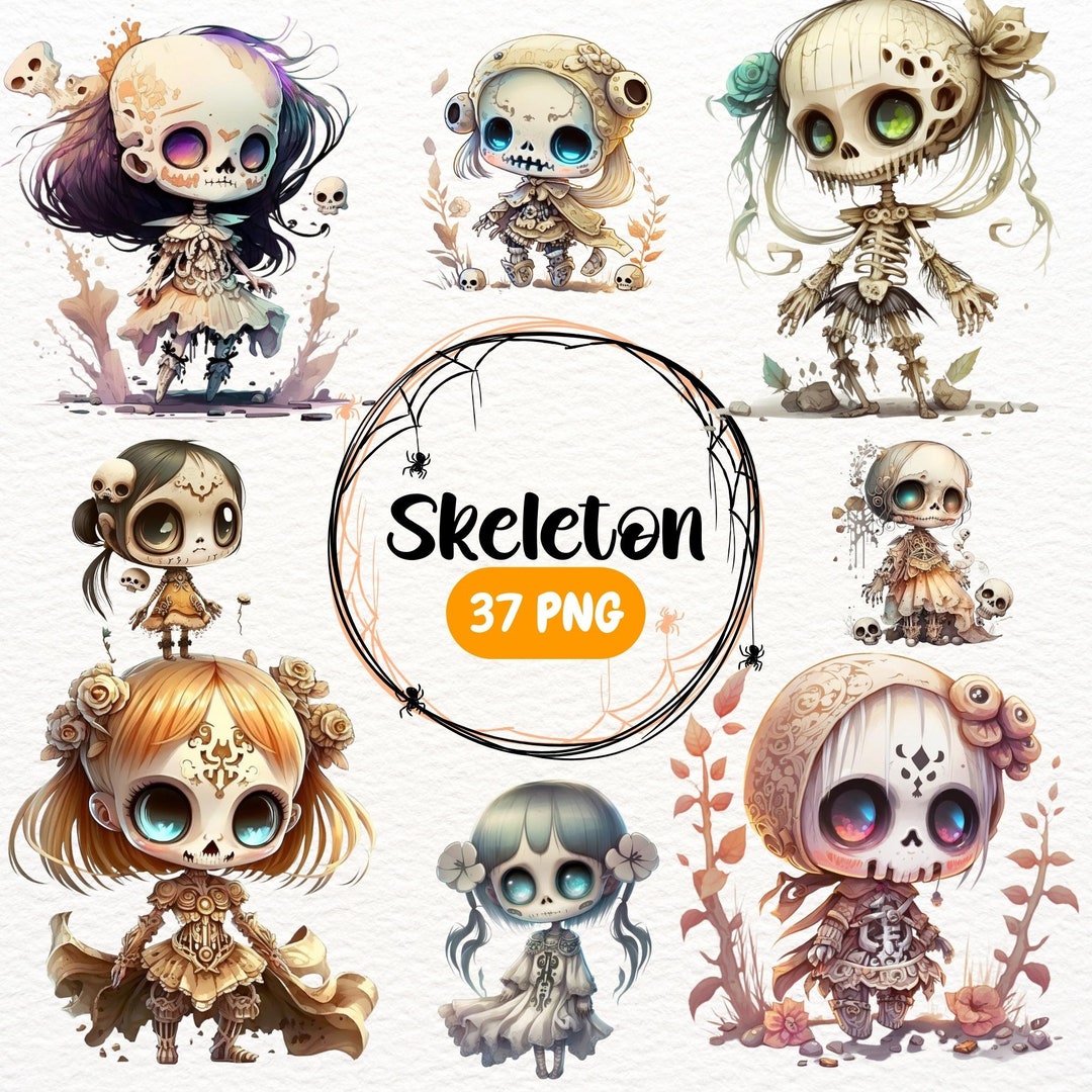 Watercolor Halloween Skeletons Clipart, Cute Halloween Clipart ...