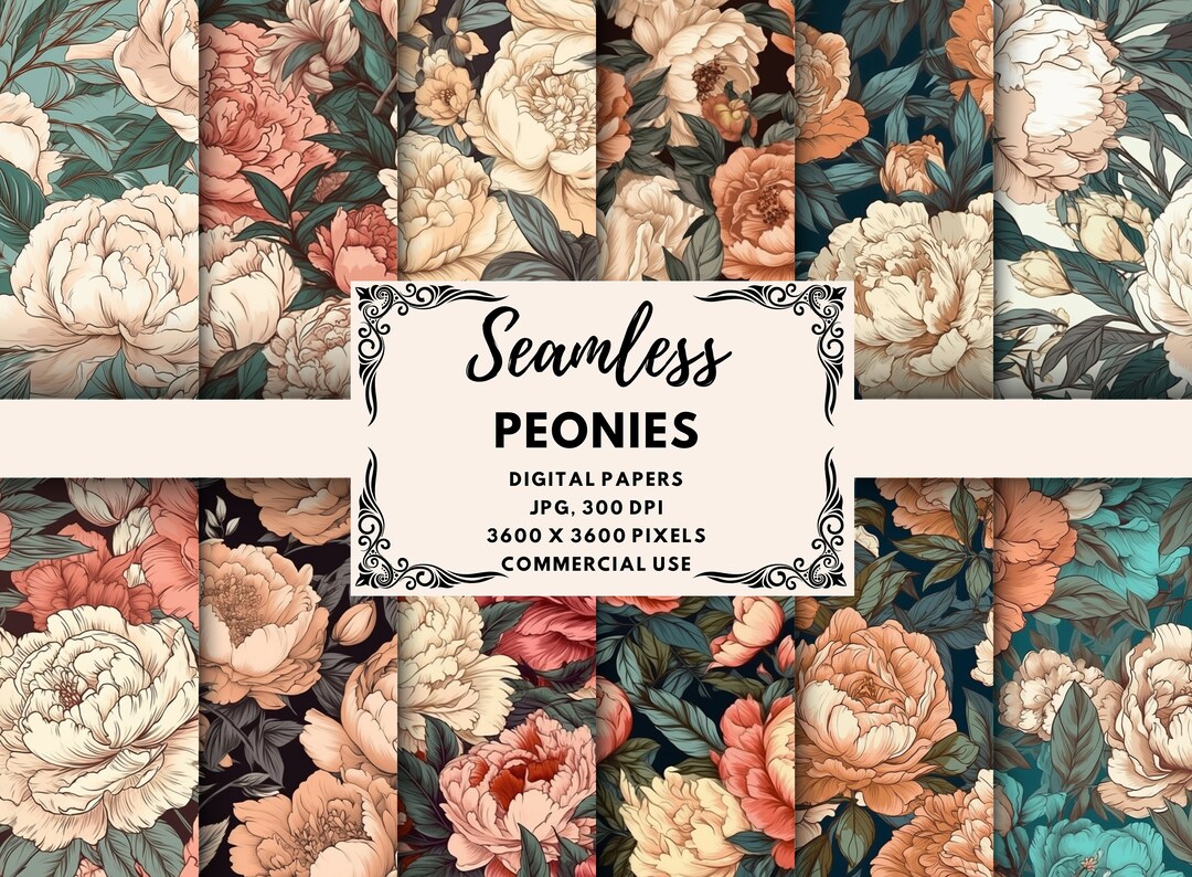 Peonies Seamless Digital Paper, Flowers Seamless Pattern, Floral Prints ...
