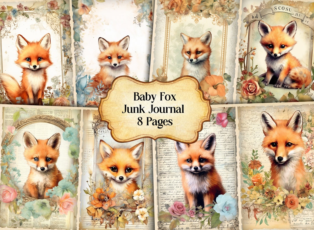 Watercolor Baby Fox Junk Journal Printable Page, Cute Little Fox Junk ...