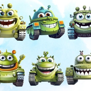 Cute Tank Clipart, Cute Army Tank Cartoon for Kids,instant Download ...