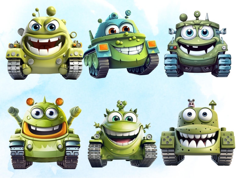 Cute Tank Clipart, Cute Army Tank Cartoon for Kids,instant Download ...