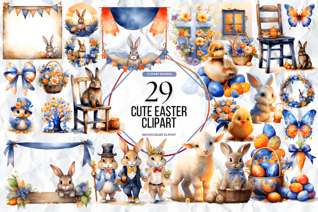 Cute Easter Clipart Bundle, Large Bundle PNG Easter Bunny ...
