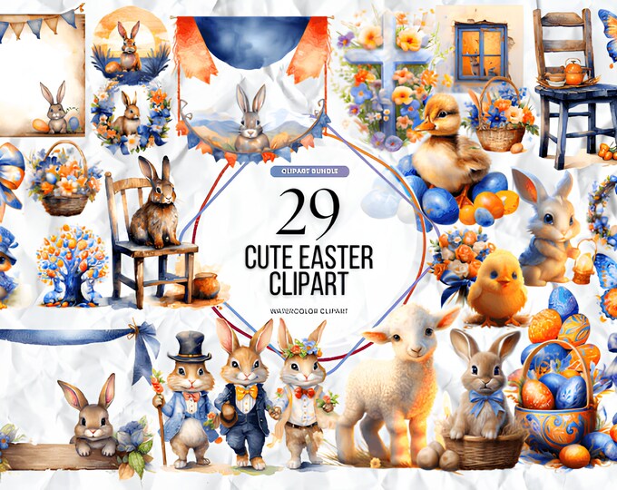 Cute Easter Clipart Bundle, Large Bundle PNG Easter Bunny ...