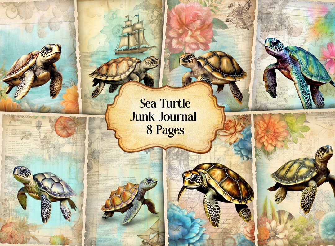 Watercolor Sea Turtle Junk Journal Printable Page, Ocean Animals Junk ...