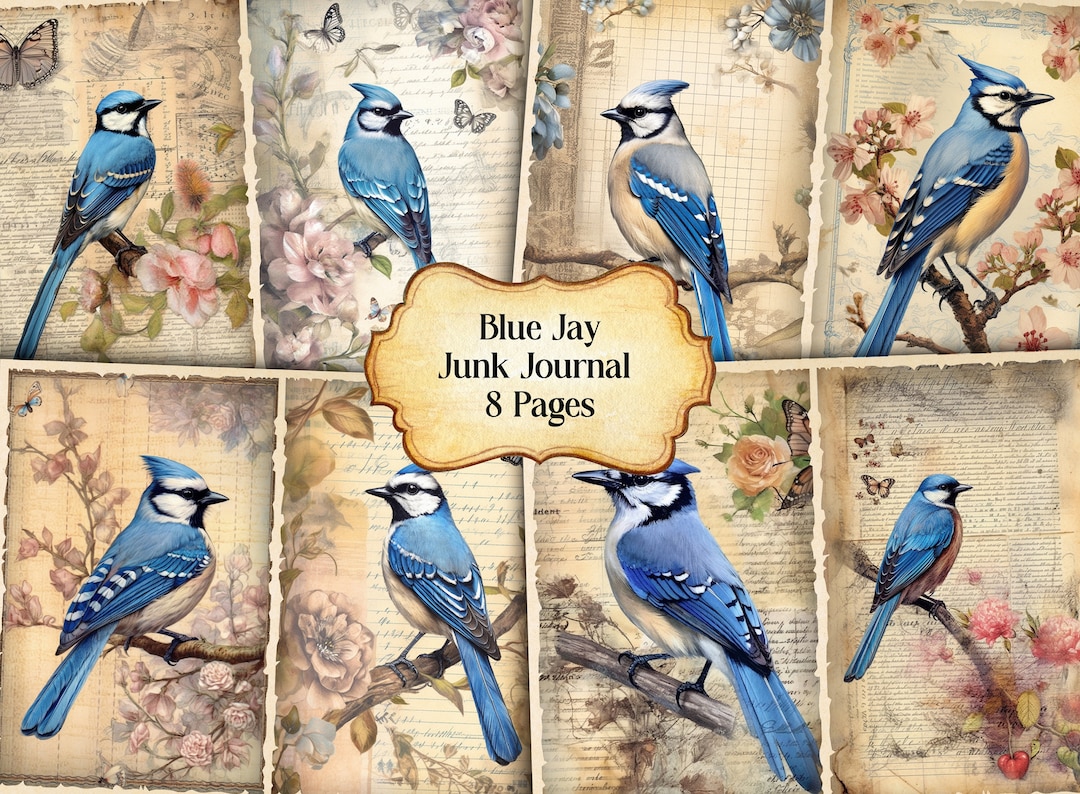 Watercolor Blue Jay Junk Journal Printable Page, Blue Jay Junk Journal ...