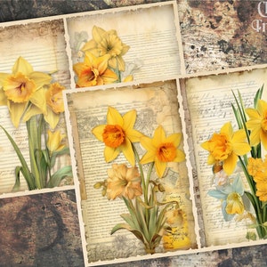 Daffodil Flowers Junk Journal Kit, Vintage Daffodils Junk Journal Pages ...
