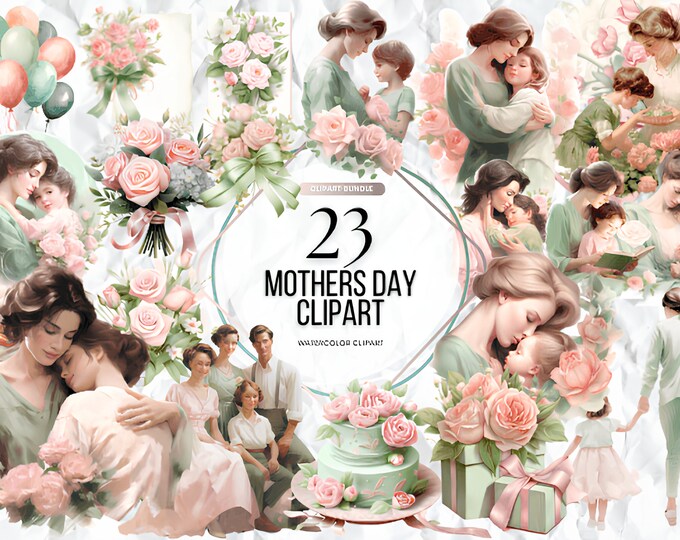 49 PNG Mothers Watercolor Clipart Bundle, Cute Mother's Day Clipart ...