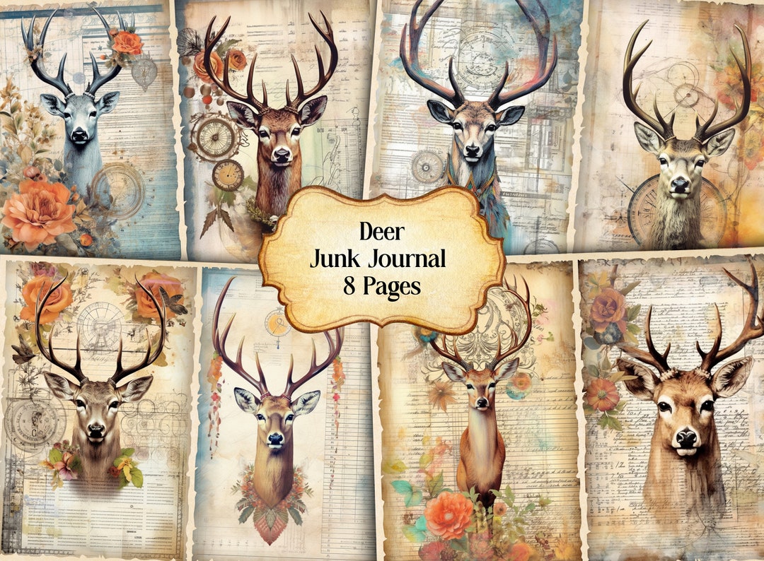 Watercolor Deer Junk Journal Printable Page, Deer Junk Journal Kit ...