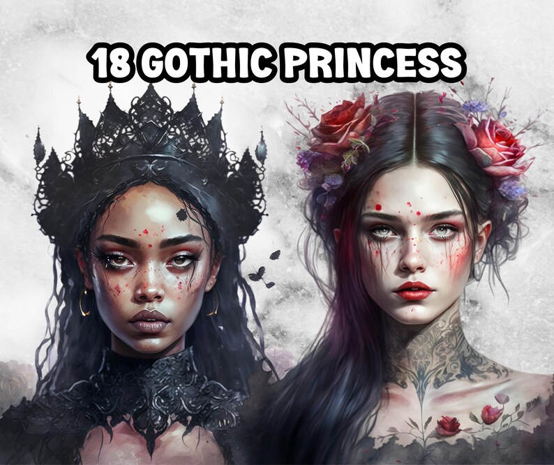 Watercolour Gothic Princess Clipart Dark Fairytale Fantasy - Etsy