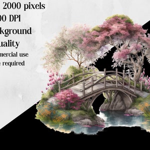 Spring Bridge Clipart, Garden Clip Art, Png. Digital Watercolor. Free ...