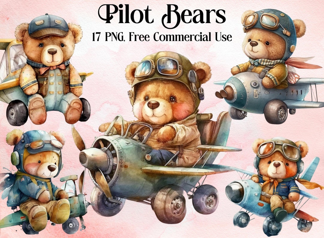 Pilot Bears Clipart Bundle, Teddy Bear PNG, Nursery Clipart , Teddy ...