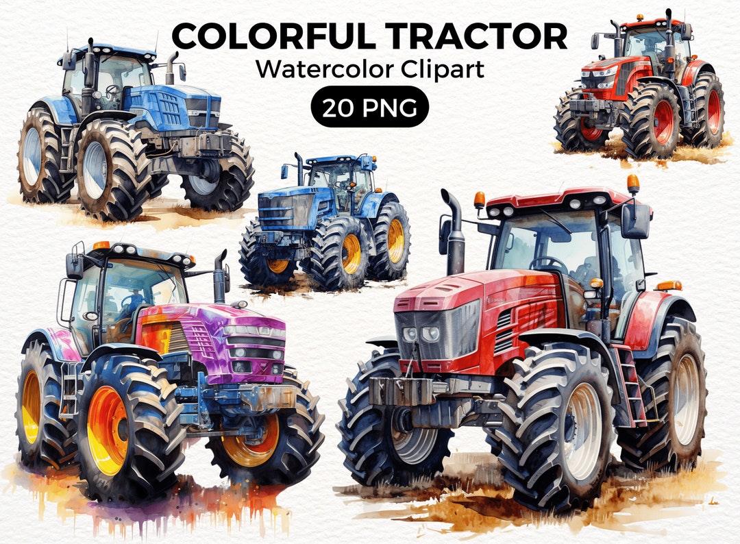 Farming Tractor Clipart Bundle - 20 Watercolor Tractors Pngs - Digital ...