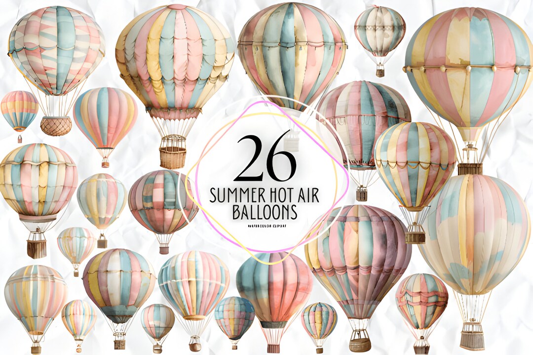 Pastel Summer Hot Air Balloon Clipart - Hot Air Balloon Clipart, Pastel ...