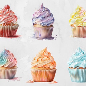 Watercolour Pastel Cupcake Clipart - Rainbow Birthday Cake PNG Digital ...