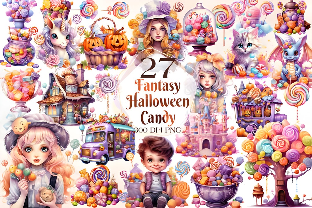 Halloween Candies Watercolor Clipart Bundle - PNG Trick or Treat Images ...