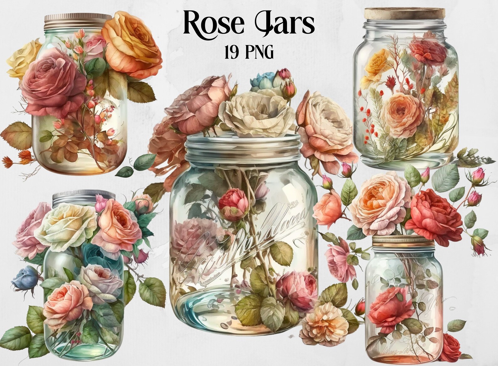 Rose Jar Clipart Watercolor Rose PNG Romantic Flower - Etsy