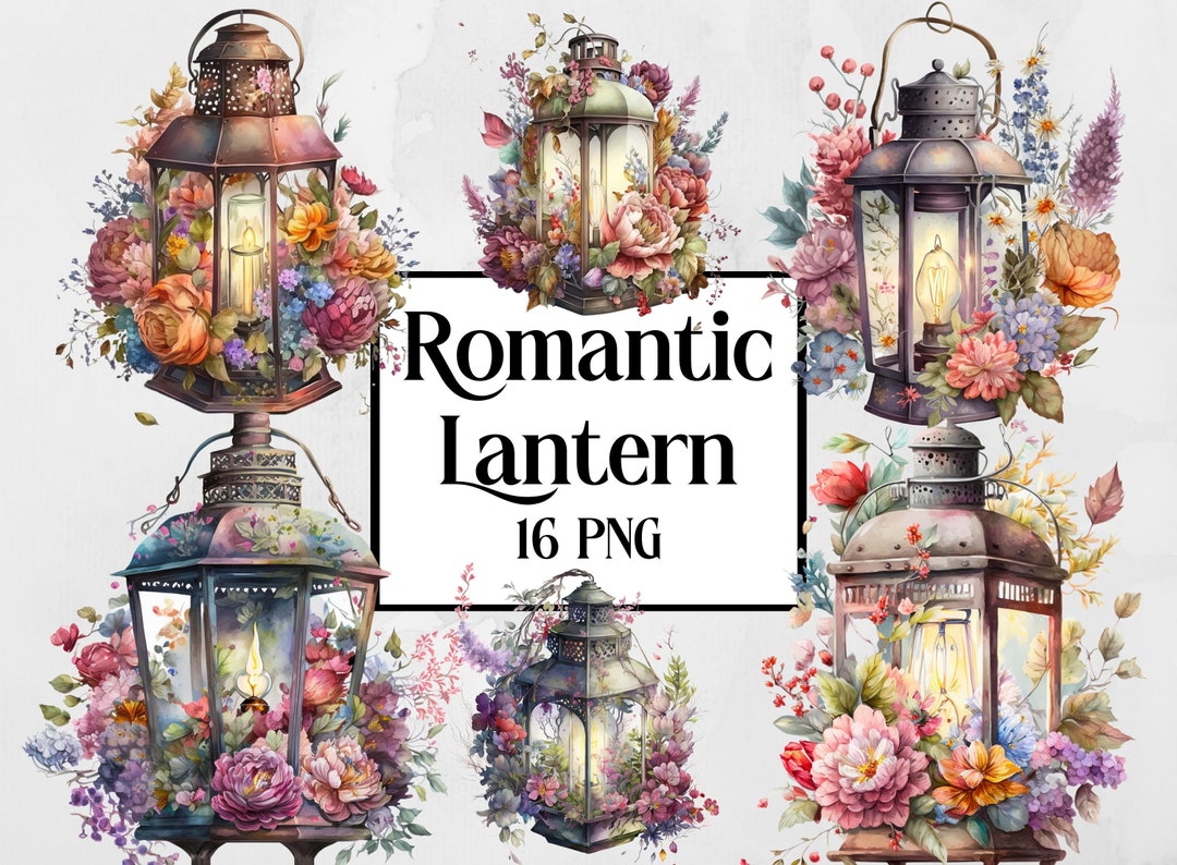 Romantic Lanterns Clip Art, Watercolor Lanterns Clipart Bundle ...