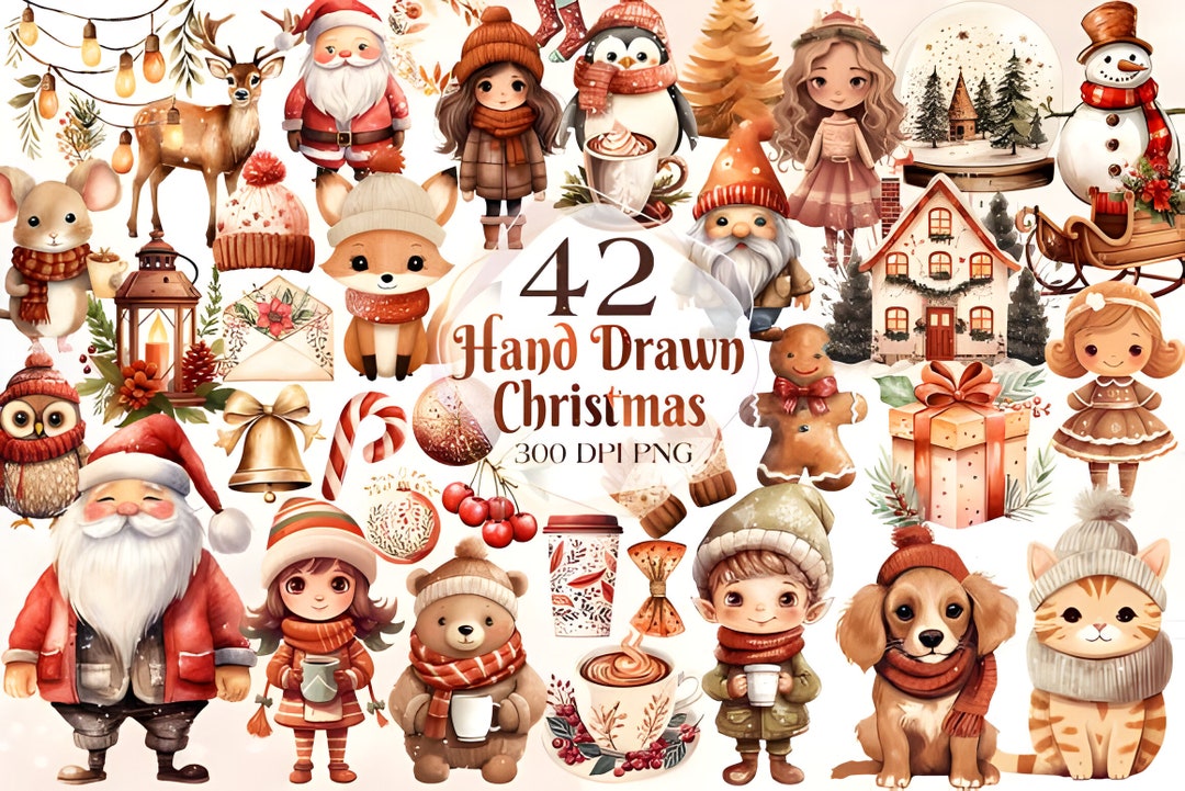 Hand Drawn Christmas Clipart Painted Watercolor Christmas Clipart ...