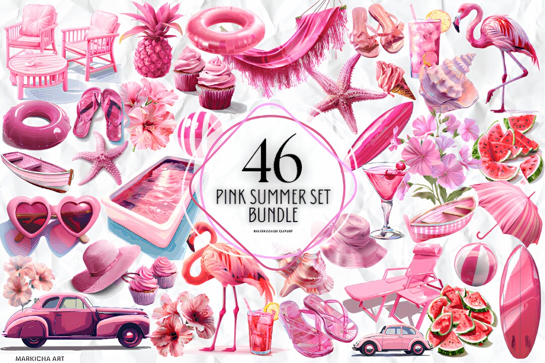 Pink Summer Clip Art Bundle - Cute Little Summer Clipart - Graphics ...