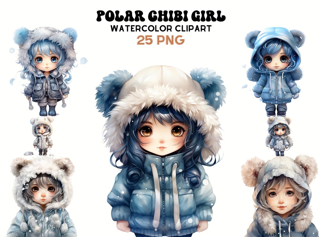 Polar Winter Chibi Girls, Watercolor Girls, Cute Illustrations, Digital ...
