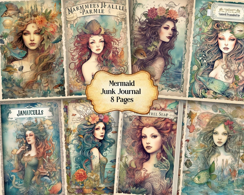 Watercolor Fantasy Mermaid Journal Printable Page, Fantasy Mermaid Junk ...