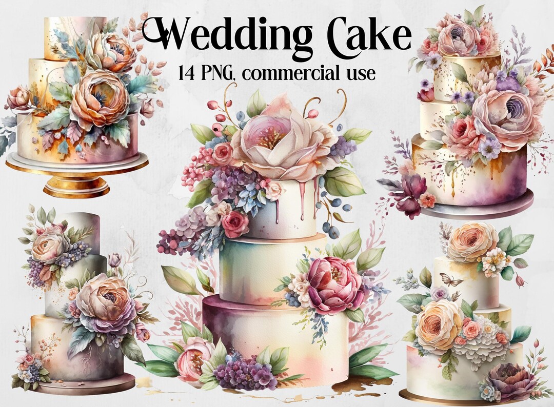 Watercolor Wedding Cakes Clipart Set,watercolor Dessert,banners With ...