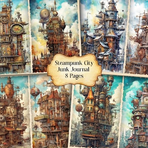Watercolor Steampunk City Junk Journal Printable Page, Steampunk Junk ...
