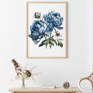 Delf-blue Peonies, Watercolour Peony Clipart, Peony Illustration ...