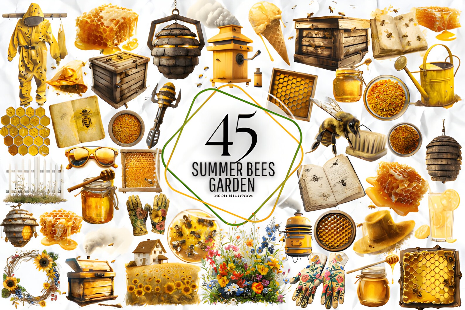 Summer Bees Garden Clipart - Bee PNG, Vintage Bees Label, Summer ...