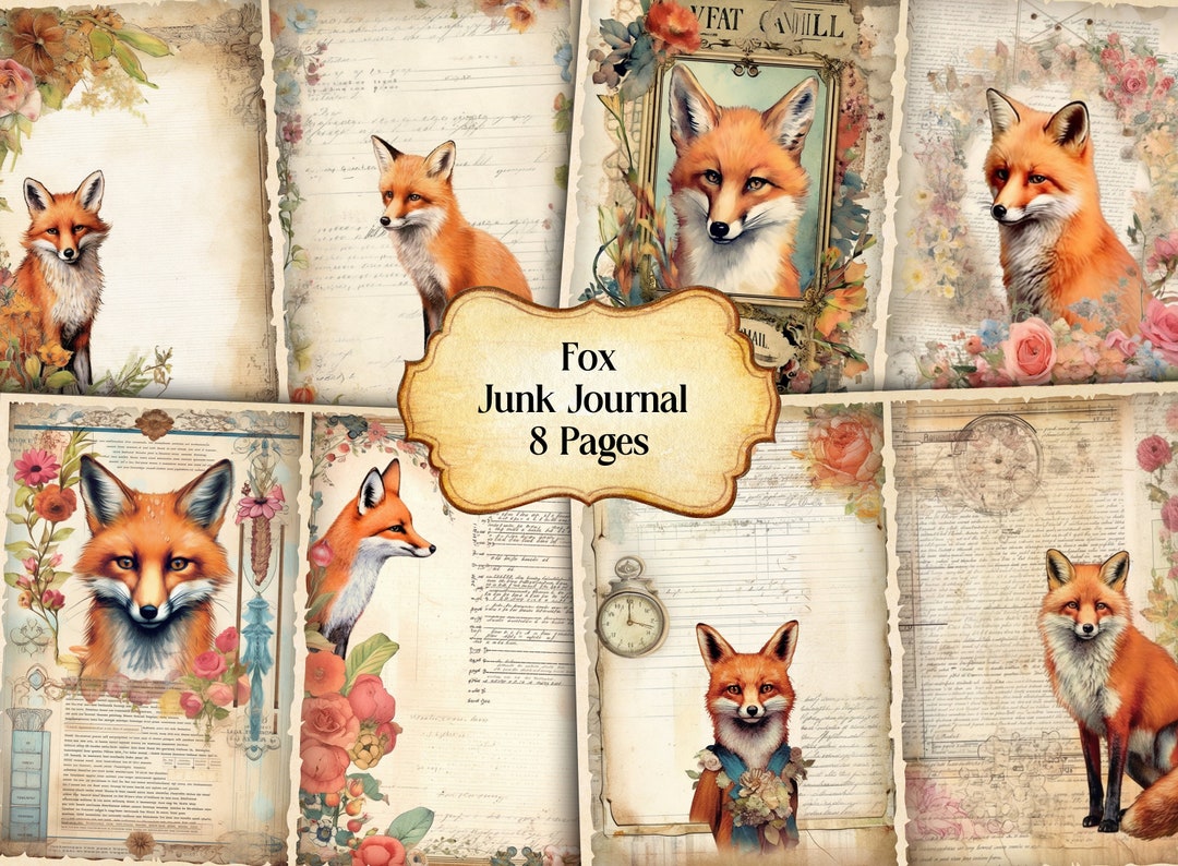 Watercolor Fox Junk Journal Printable Page, Fox Junk Journal Kit, Junk ...