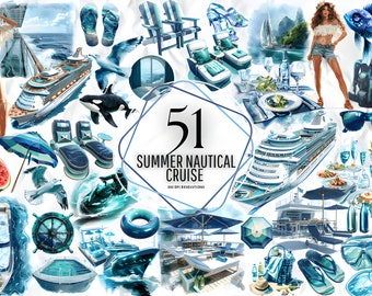 44 PNG Watercolor Nautical Collection Clipart, Beach Clipart Bundle ...