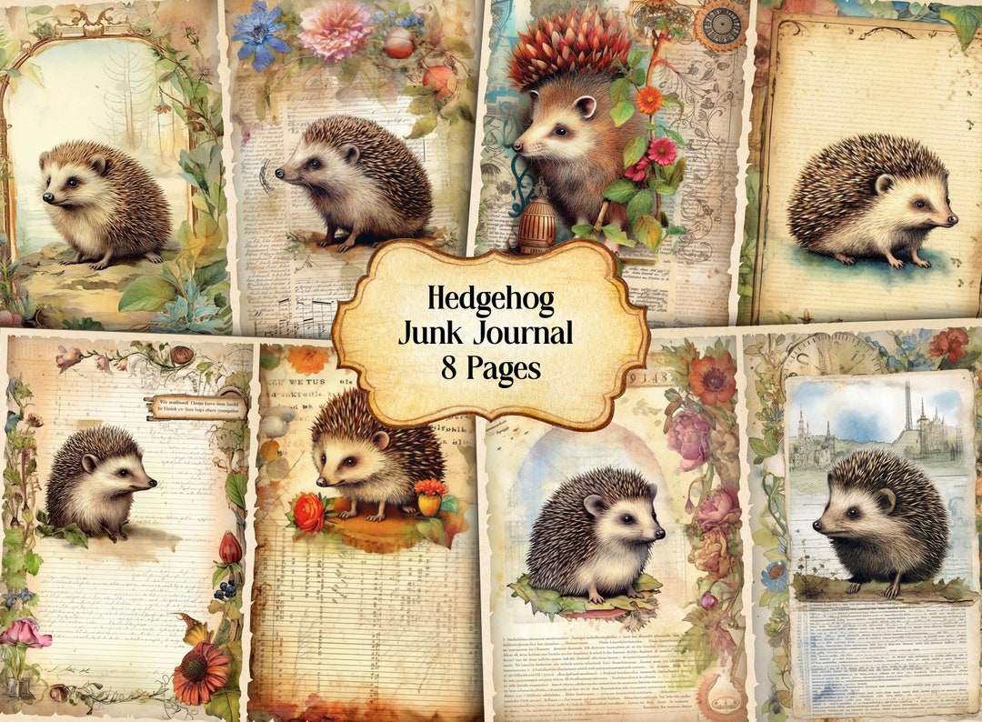 Watercolor Hedgehog Junk Journal Printable Page, Hedgehog Junk Journal ...