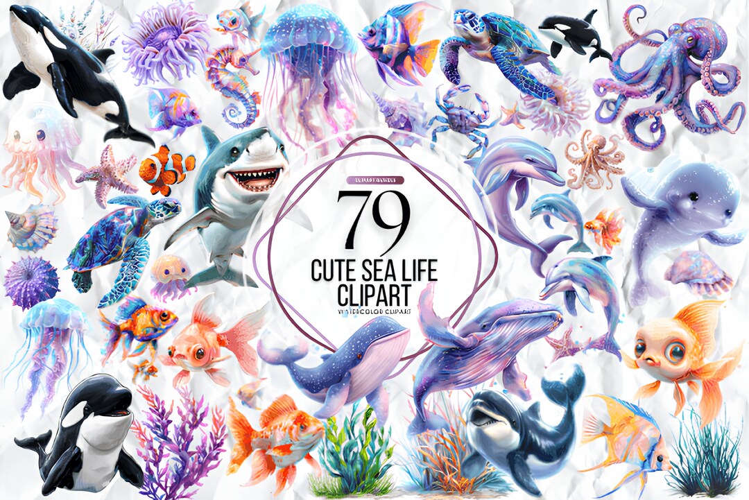 Cute Under the Sea Animals Watercolor Clip Art Bundle | Sea Life ...