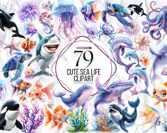 Cute Under the Sea Animals Watercolor Clip Art Bundle Sea Animals ...