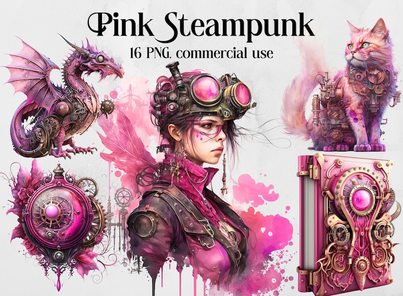 Watercolor Clipart Pink Steampunk Watercolor Steampunk - Etsy