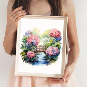 Garden Bridge Hydrangea Flowers Clipart, Garden Digital Watercolor Png ...