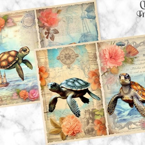 Watercolor Sea Turtle Junk Journal Printable Page, Ocean Animals Junk ...