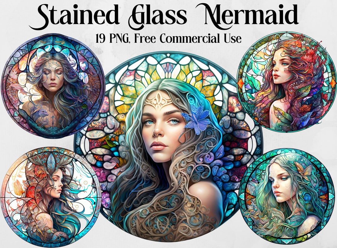 Stained Glass Watercolor Mermaid Mandala Clipart. Fantasy and Mystical ...