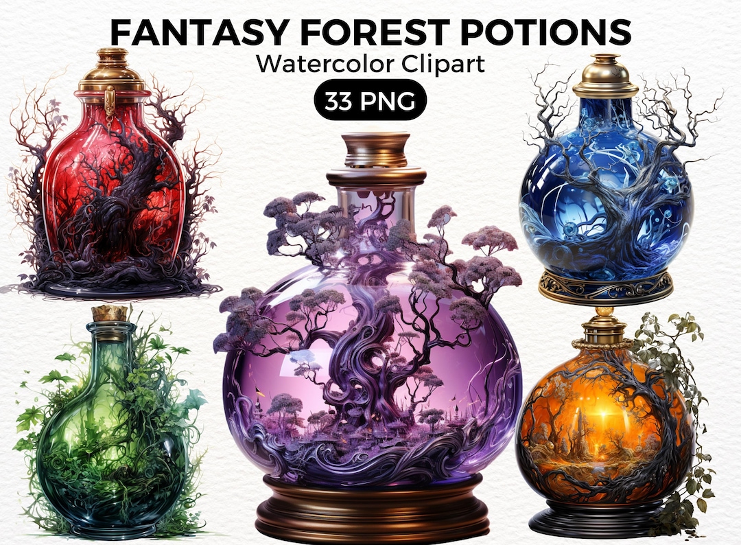 Fantasy Forest Potions Clipart PNG | Beautiful Witchy Fantasy Clip Art ...