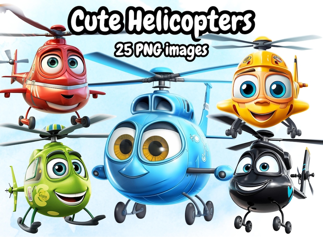 Cute Helicopter Clipart, Baby Cute Vehicles Cartoon for Kids,instant ...