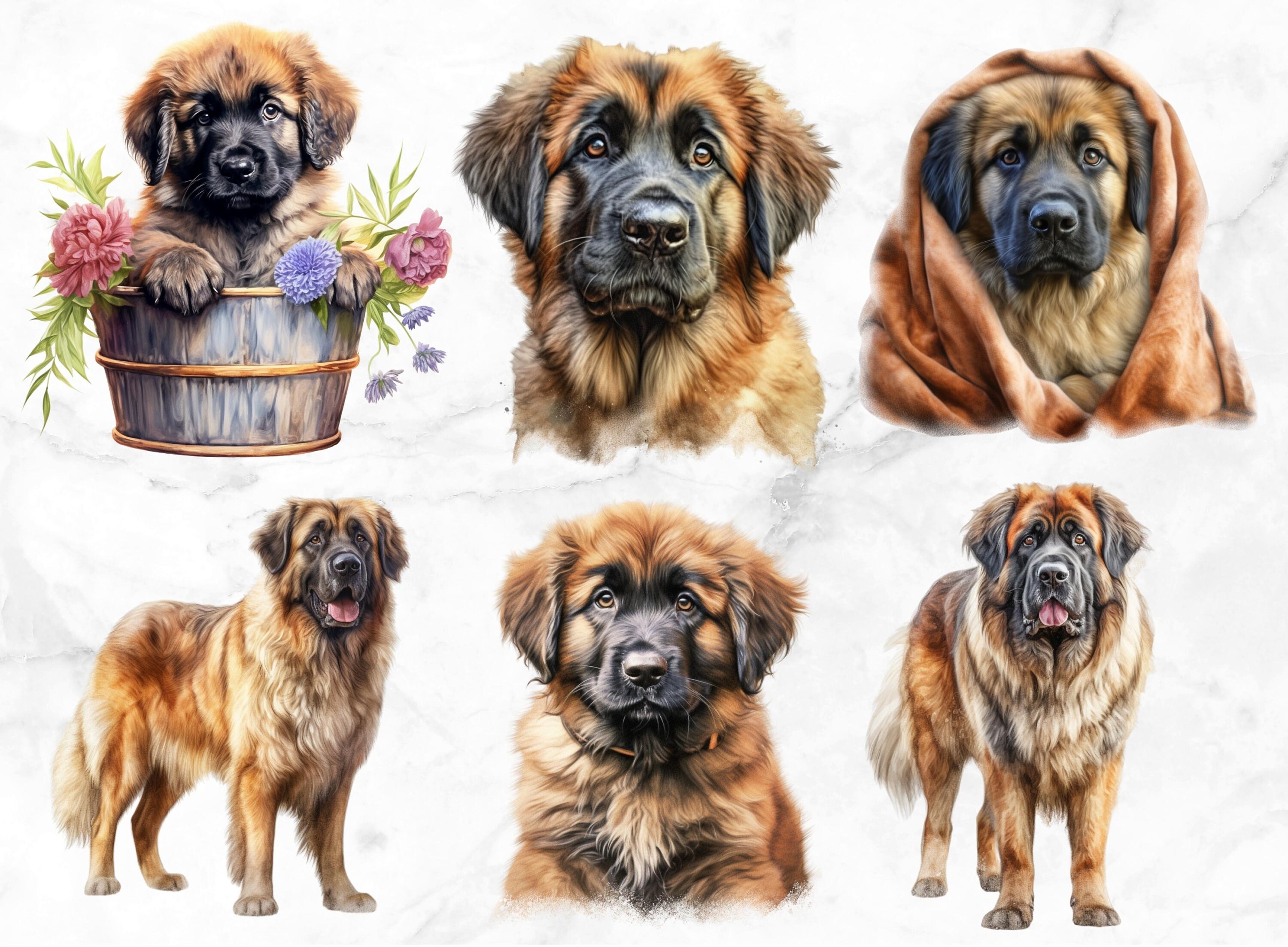 Leonberger Clipart | Dog PNG | Watercolor Dog Portrait | Cute Dog ...