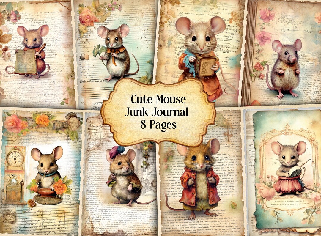 Watercolor Cute Mouse Junk Journal Printable Page, Little Mouse Junk ...